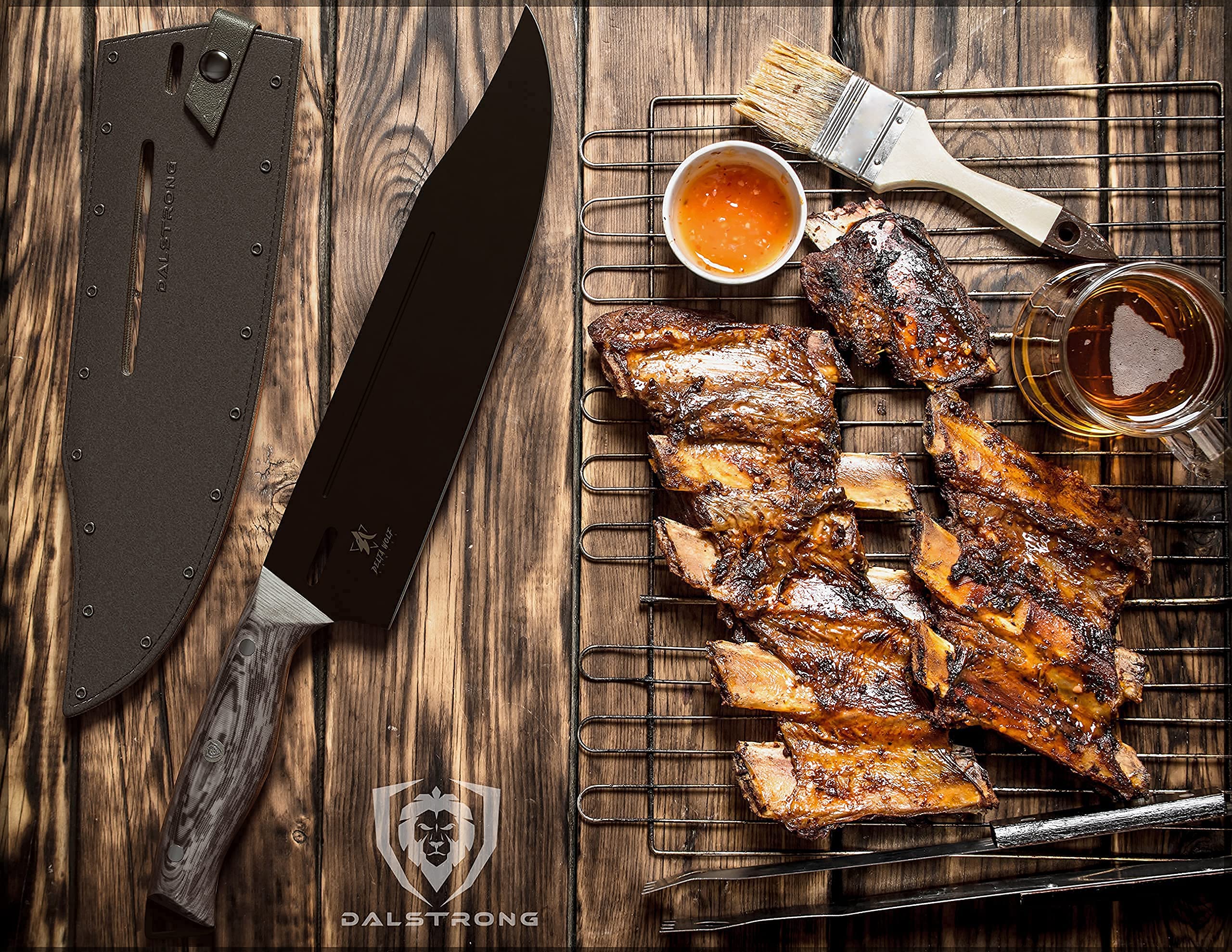 DALSTRONG Delta Wolf Series Chef Knife 10" Bundled with Delta Wolf Series Slicing & Carving Knife 12" with PU Leather Sheath - Black Titanium Nitride Coating - G10 Camo Handle
