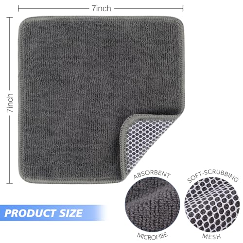 KinHwa Kitchen Washcloths for Dishes Absorbent Microfiber Dish Cloths Quick Dry Dish Rags with Poly Scour Scrub Side Ideal for Kitchen Cleaning and Housekeeping 7inch X 7inch 9 Pack Gray