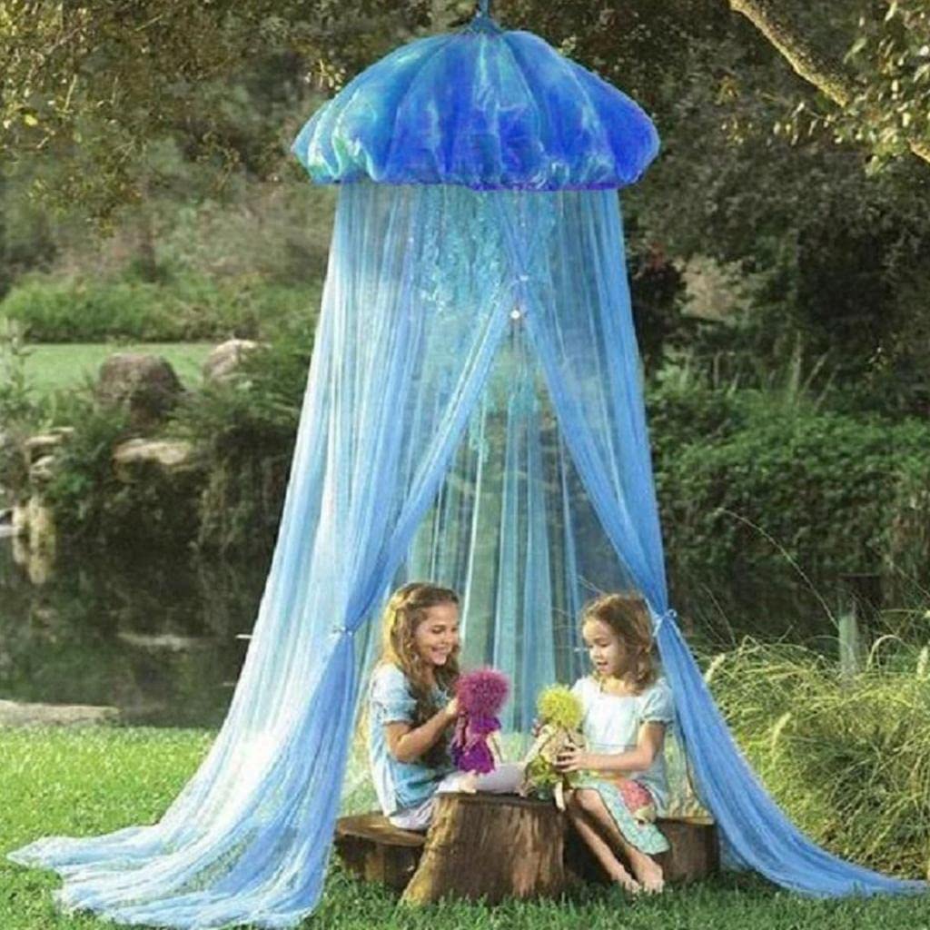 CUTICATE Kids Bed Canopy with Hanging Mosquito Net for Baby Crib Nook, Jellyfish Castle Game Tent Nursery Play, Summer Room Decor (Blue)