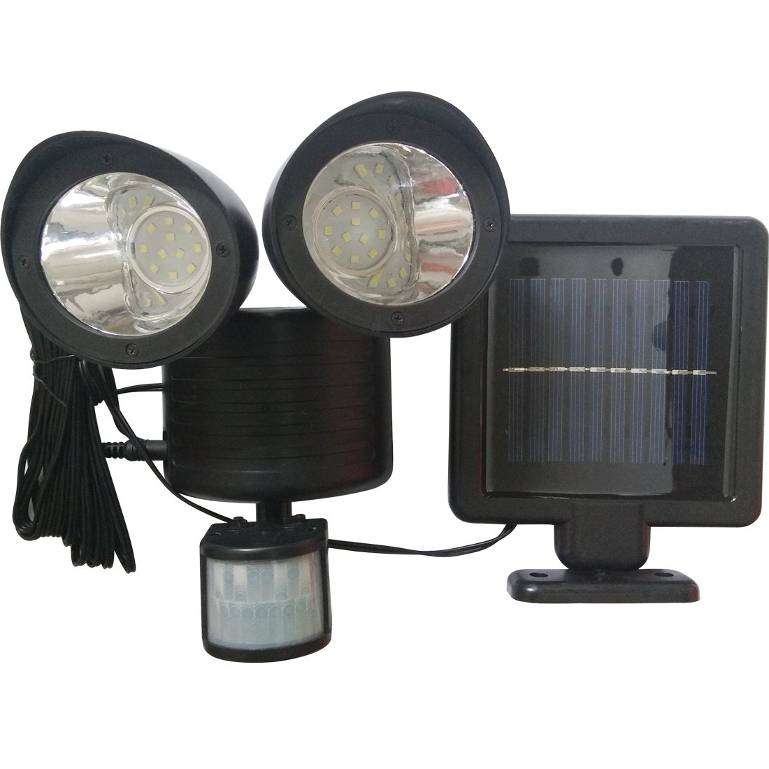 Penfly 22LEDs Seperated Solar Power Outdoor Sensor Human Body Induction PIR Night Light Security Lamp for Home Garden Porch Wall Mount Flood Light Dual Head White Color