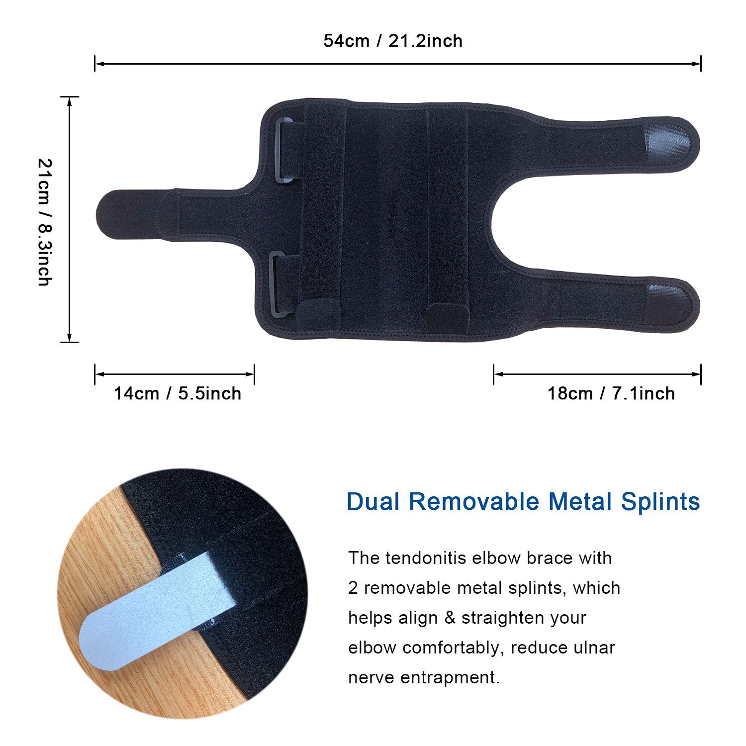 Corpower Elbow Brace,Ulnar Nerve Entrapment Brace, Elbow Immobilizer Brace,with 2 Removable Metal Splints,Elbow Brace for Tendonitis and Tennis Elbow Fit Women & Men