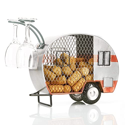 Yawill Metal Wine Cork Holder Happy Vintage Camper Cork Cage Tabletop Cork Storage Gift for Wine Lovers and Anyone Who Loves Camping, Holds Approximately 90 Corks (Camper Trailer)