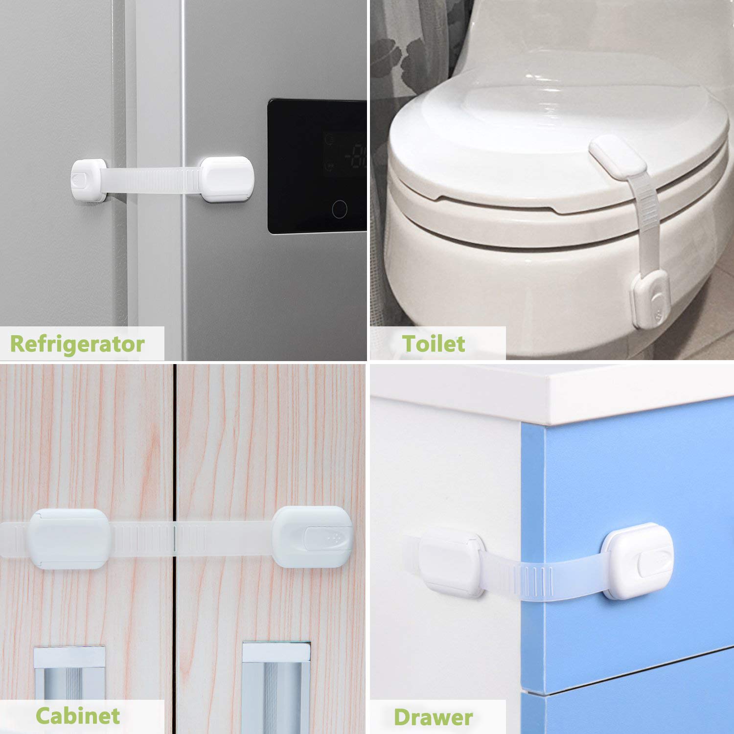 Child Safety Lock, 12 pcs Adjustable Baby Safety Lock Proofing Latches to Drawer Door Fridge Oven Toilet Seat Kitchen Cupboard with No Trapped Fingers. Extra Easy Install, No Tools Needed