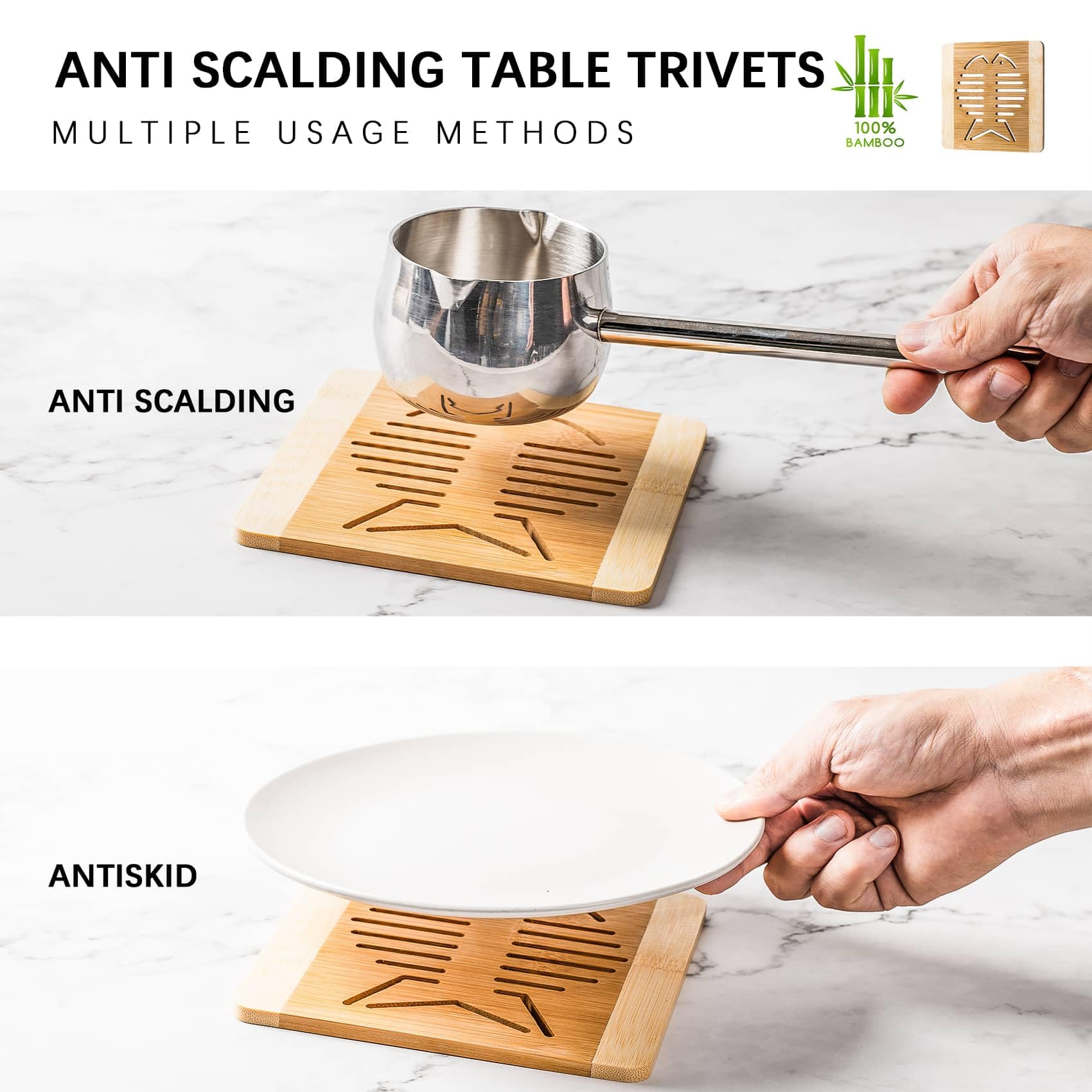 Hefild 4pcs Bamboo Trivets for Hot Dishes, 6x6 inch Fish-Shaped Wood Hot Pads for Countertops and Kitchen, Decorative Trivets for Hot Pots and Pan, Versatile Hot Pan Mat, Quartz Countertops Protection