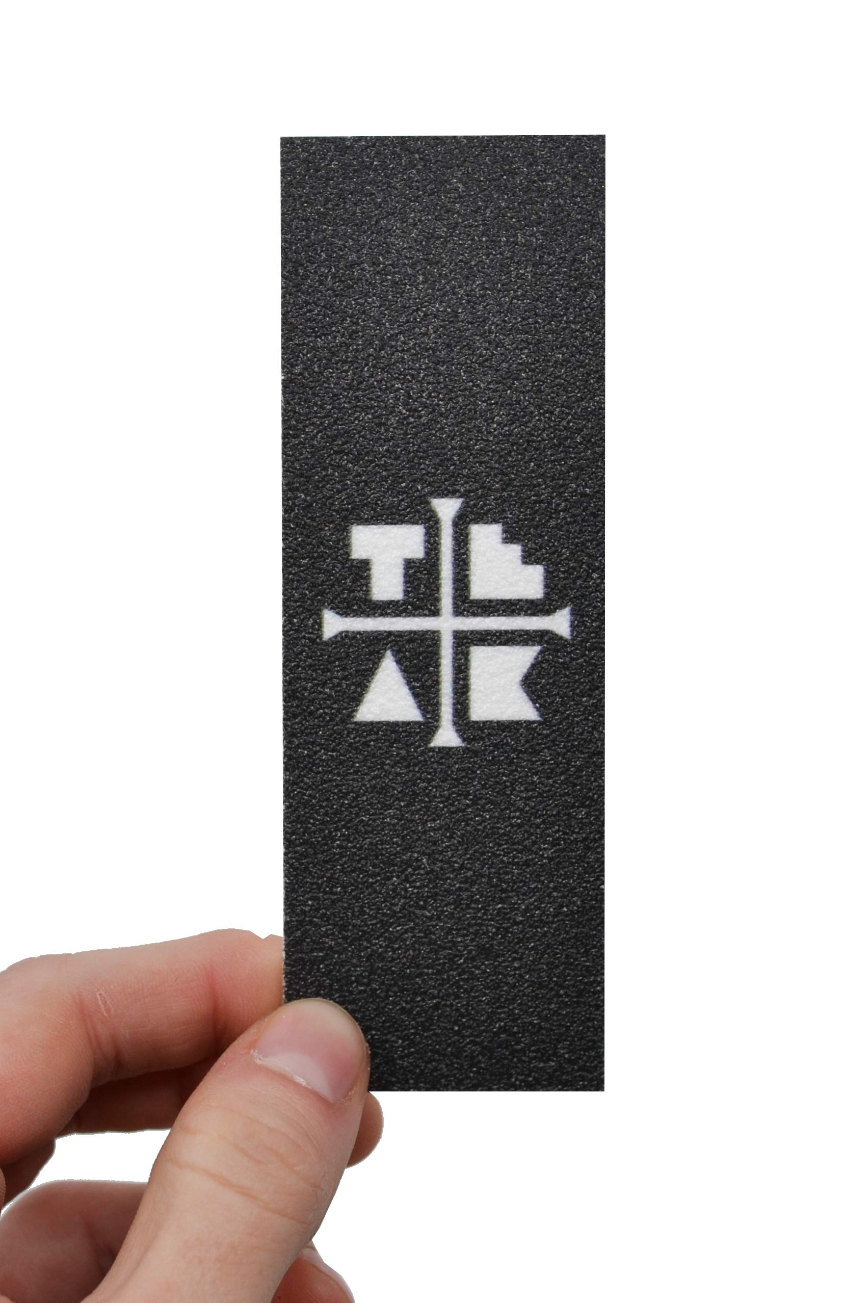Teak Tuning 3PK Premium Fingerboard Skate Grip Tape, Black & White Logo Edition - 38mm x 114mm - Set of 3 Sheets - Adhesive Backing