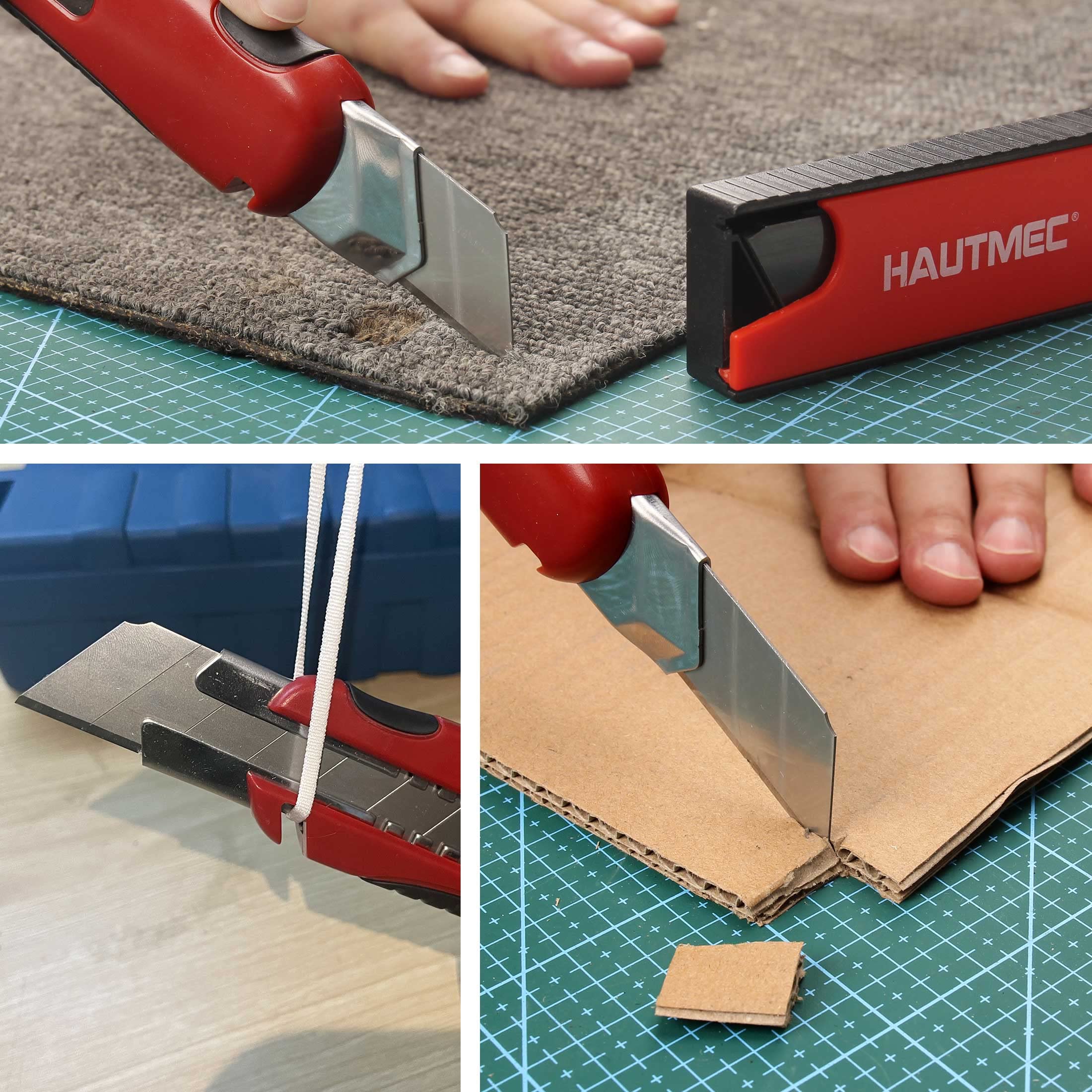 HAUTMEC 25mm Pro Heavy Duty Utility Knife Box Cutter with Extra 10PCS Rust Proof SK2H Black Sharp Blades, Autolock Slider, Sturdy Body for Industrial or Construction Applications HT0205-KN