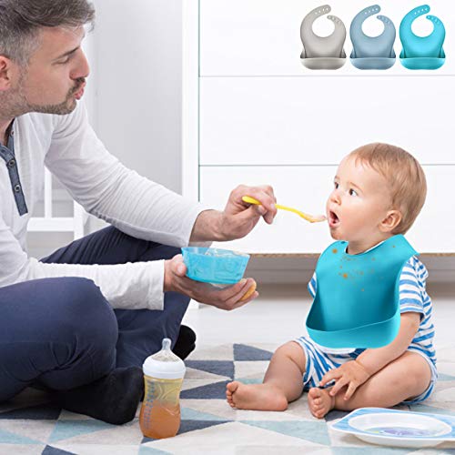 Silicone Baby Bibs for Girls and Boys, Waterproof Feeding Bibs for Babies (6-72months) Blue