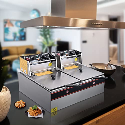 WeChef Large Commercial Deep Fryer 5000W 24L Stainless Steel Electric Countertop Restaurant Equipment Dual Tank Basket
