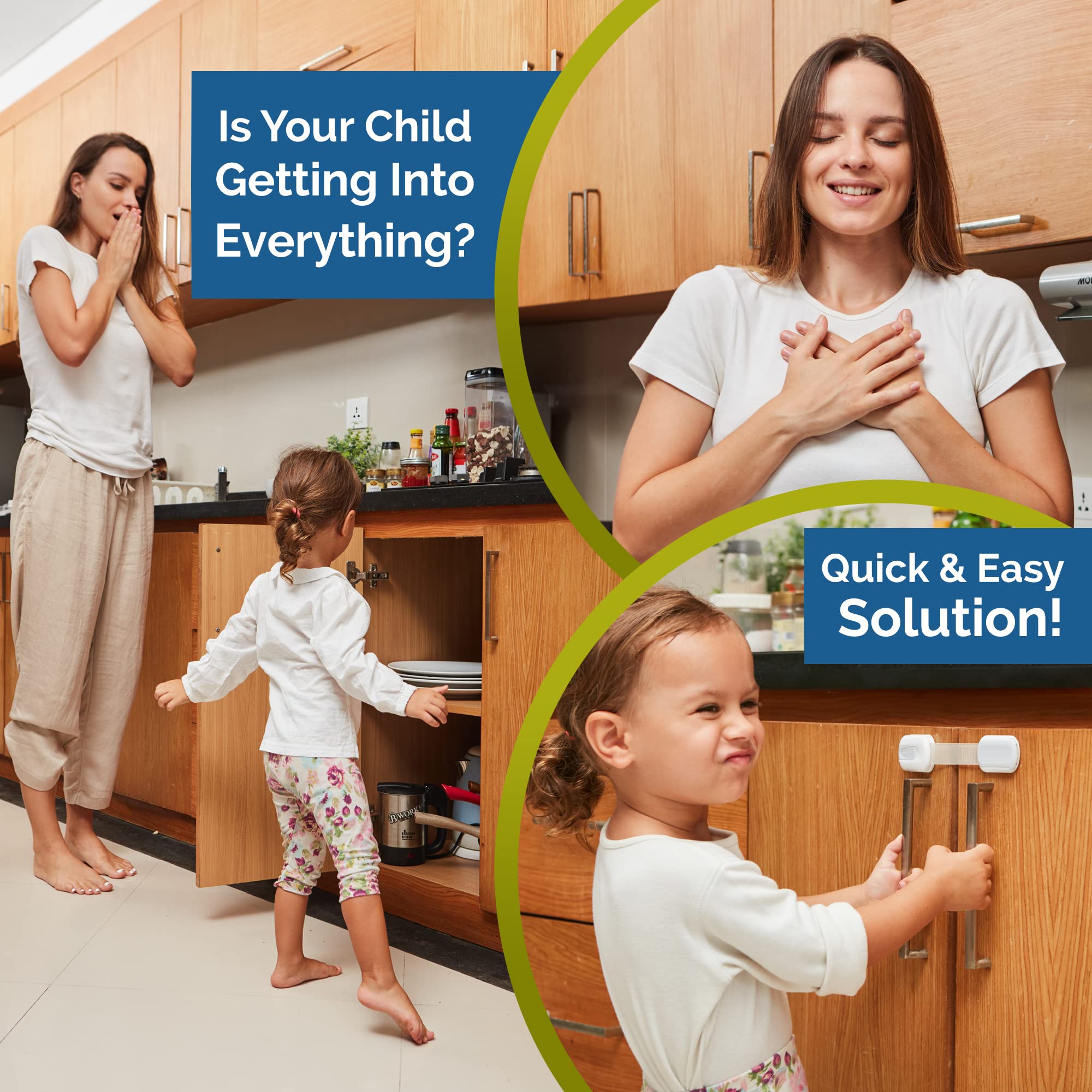 Child Safety Strap Locks (4-Pack) Baby Locks for Cabinets and Drawers, Toilet, Fridge & More. 3M Adhesive Pads. Easy Installation. (White)