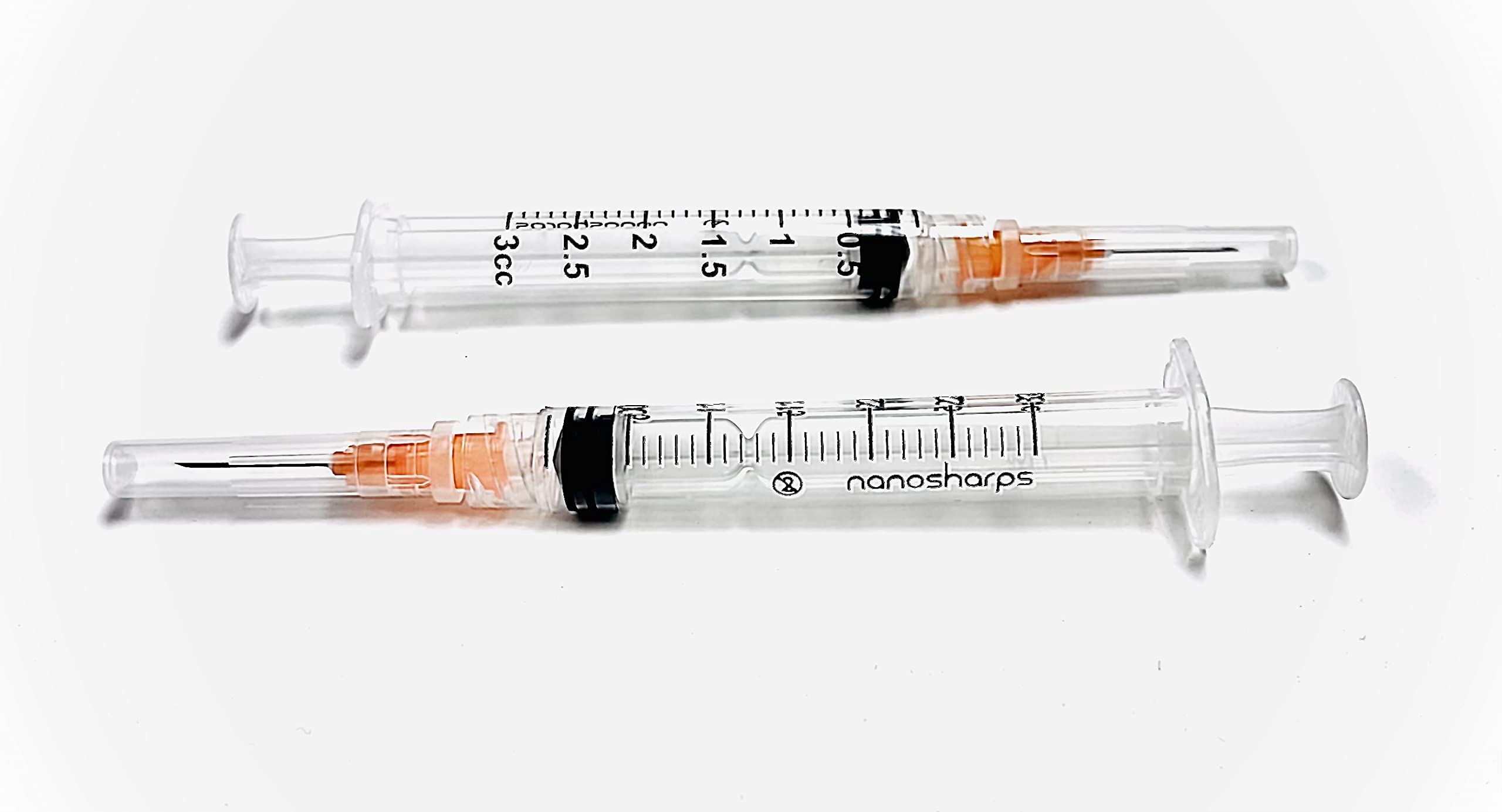 NANOSHARPS Disposable 3cc/ml Luer Lock with 25G 5/8"(16mm), Individually Sealed, Pack of 100