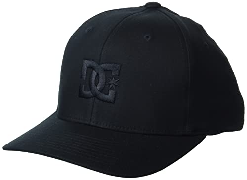 DC Men's Cap Star Flexfit Curve Brim Hat, Black/Black, Large