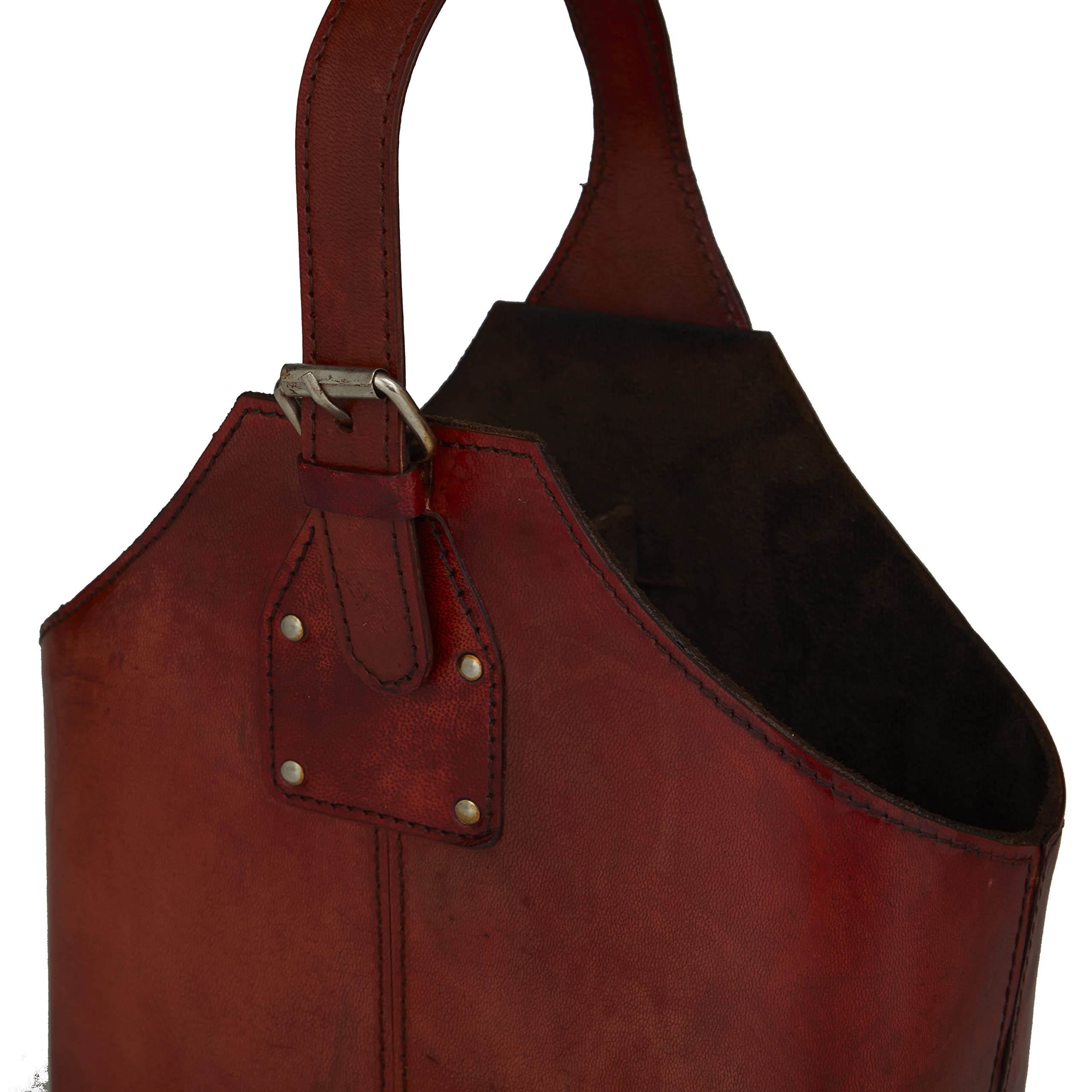 Deco 79 Leather 2 Bottle Wine Holder with Carrying Handle, 12" x 6" x 13", Red