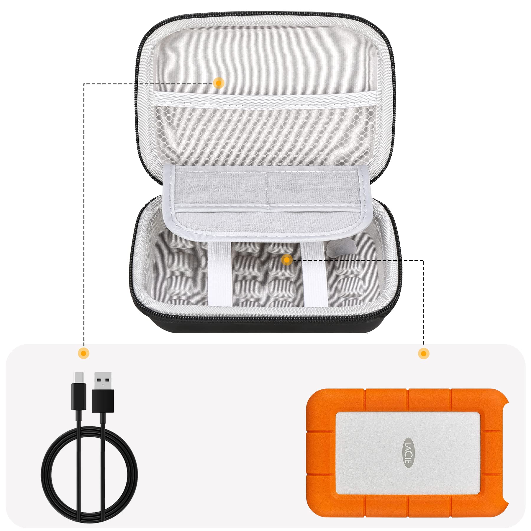 Elonbo Hard Drive Carrying Case for LaCie Rugged Mini 4TB/5TB/T2B/1TB External Hard Drive Portable HDD, Storage Holder for Hard Drives for Mac and PC Computer, Black