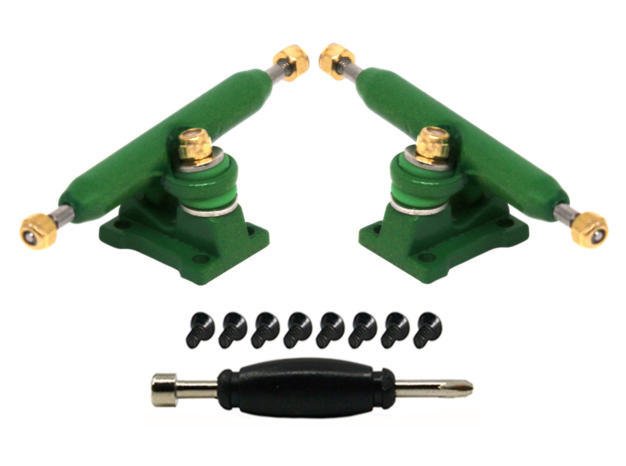 Teak Tuning Prodigy Fingerboard Trucks with Upgraded Lock Nuts, Forest Green Colorway - 32mm Wide - Professional Shape, Appearance & Components - Includes Pro Duro 61A Bubble Bushings in Teak Teal