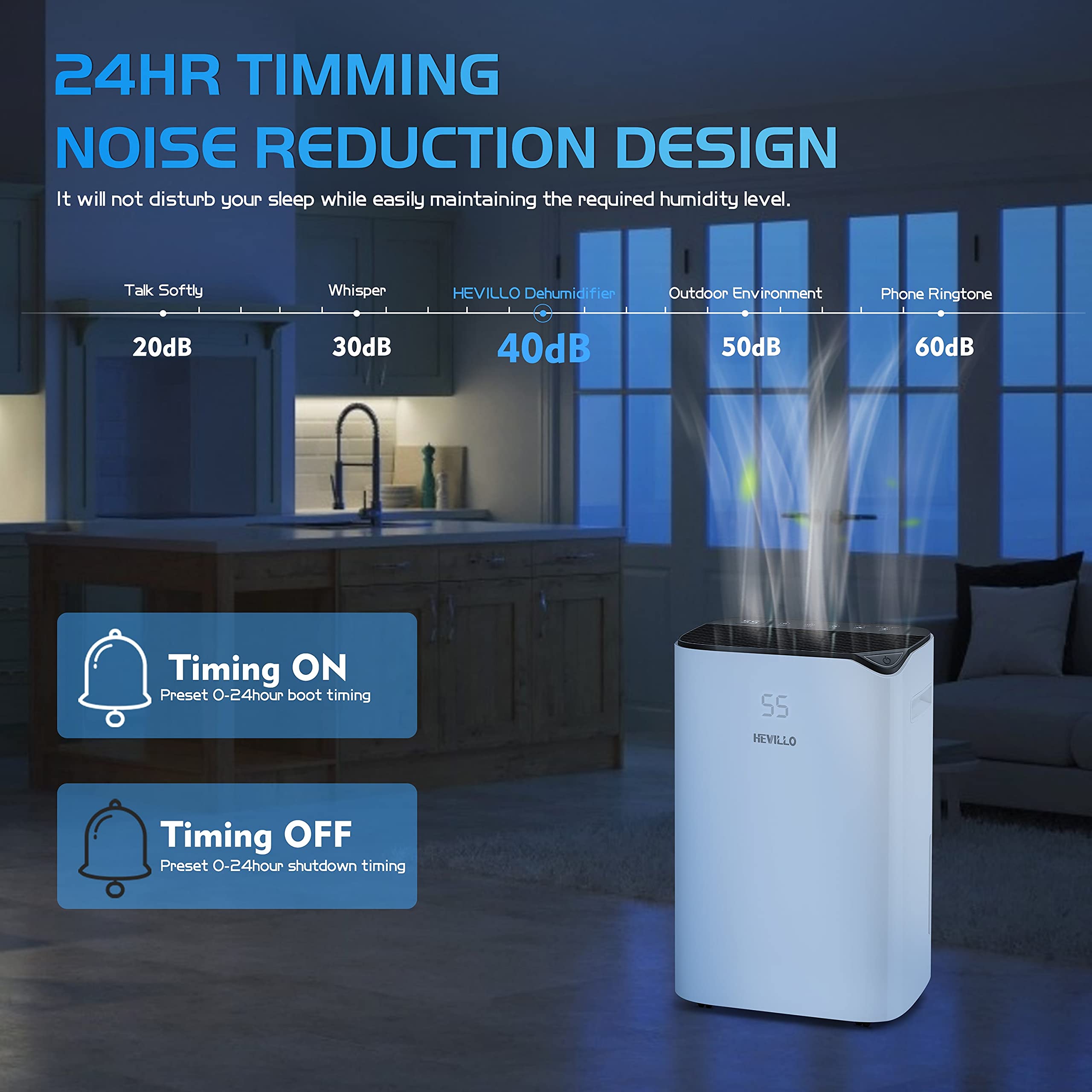 Dehumidifier 2000 Sq. Ft HEVILLO 40 Pint Dehumidifiers for Home Basements, with Continuous Drain Hose for Medium to Large Room, 0.66 Gallon Water Tank Capacity, Intelligent Humidity Control