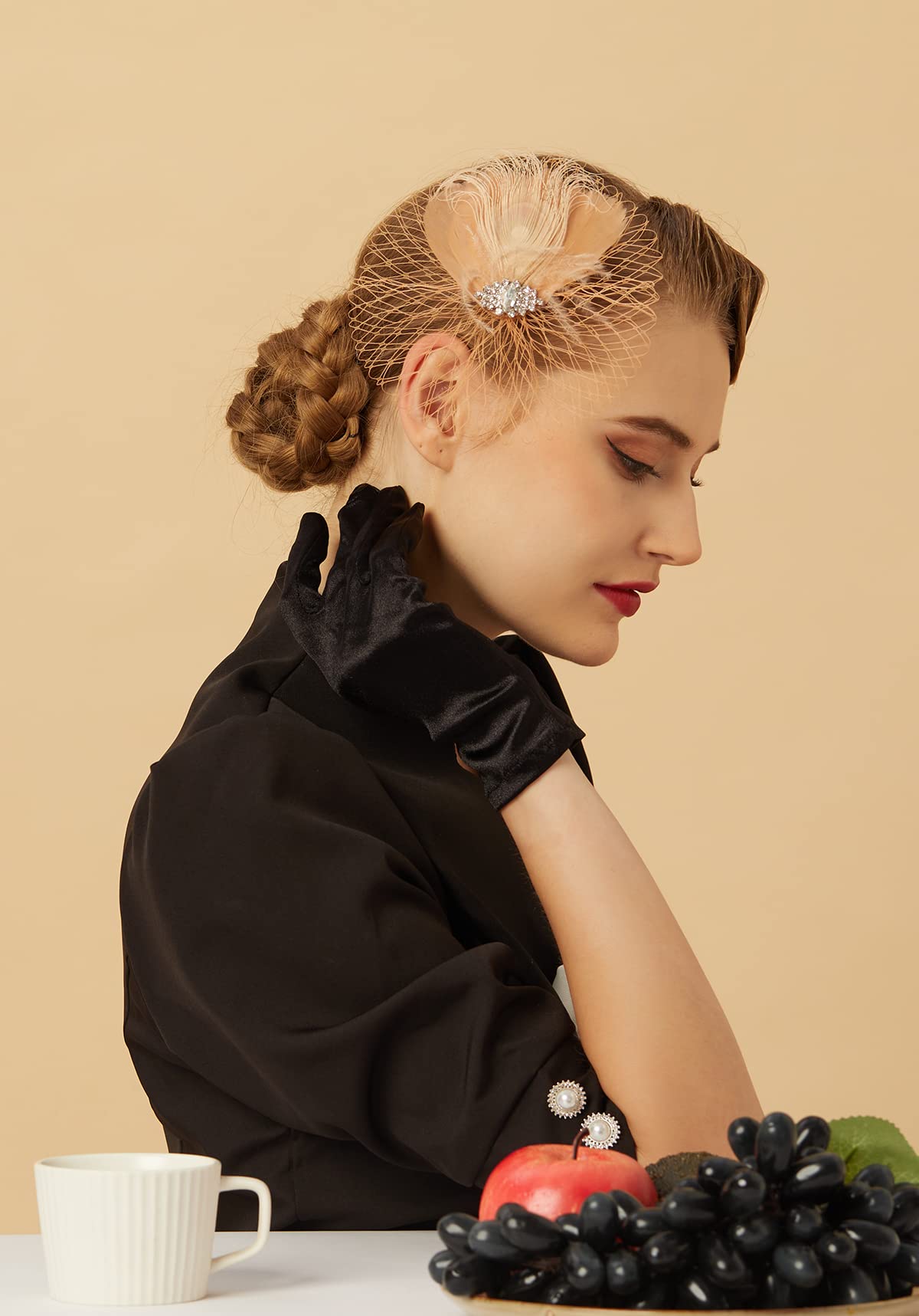 Cizoe Fascinators 20s Gatsby Flapper Acessories Art Deco Party Accessory Peacock Feather Headpiece(C-Champagne)
