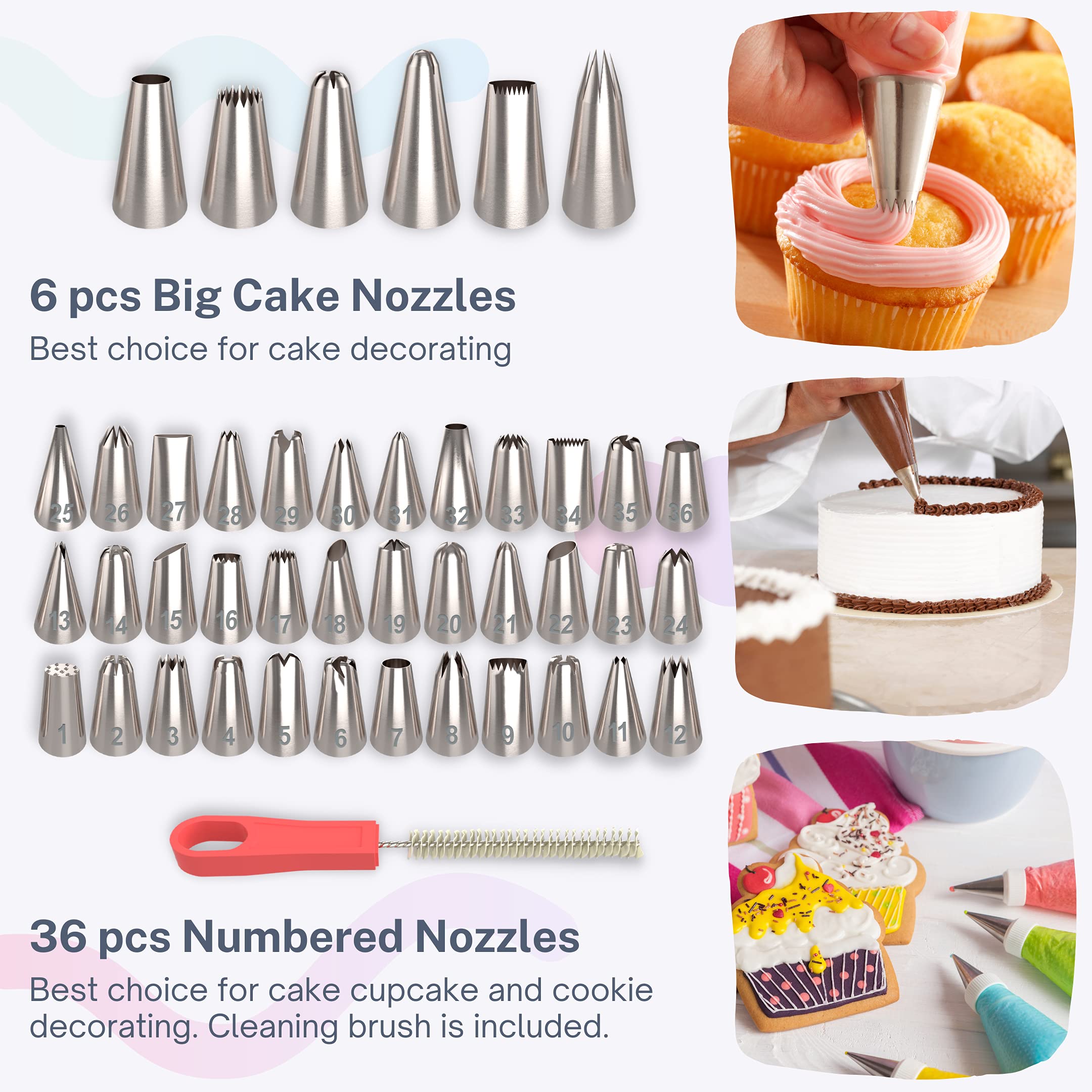 Cakebe Cake Cupcake Kit-68pcs Supplies and Cookie Decorating Kit with Piping Bags Frosting Icing Tip, 1, silver
