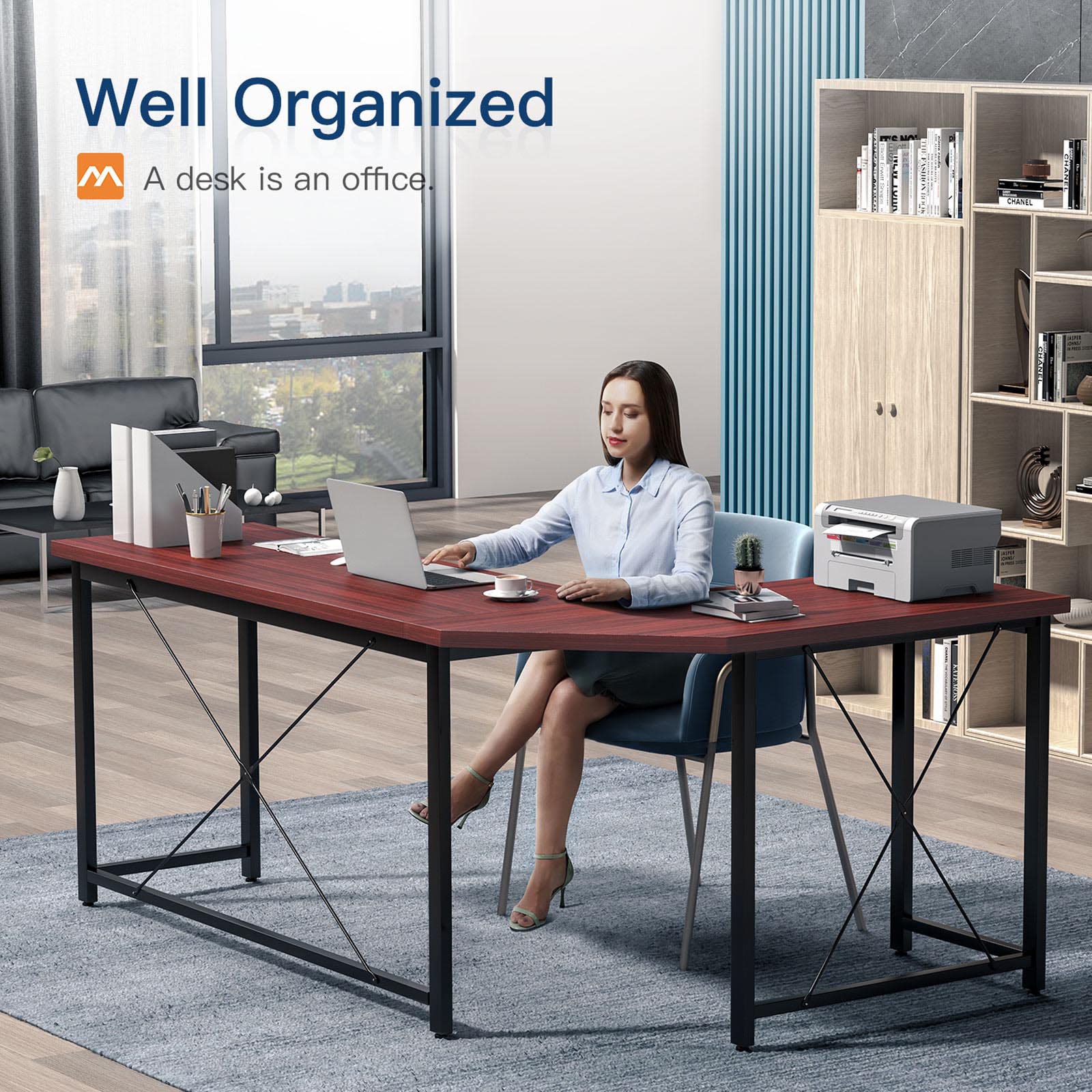 Coleshome 66" L Shaped Gaming Desk, Corner Computer Desk, Sturdy Home Office Computer Table, Writing Desk, Larger Gaming Desk Workstation, Teak