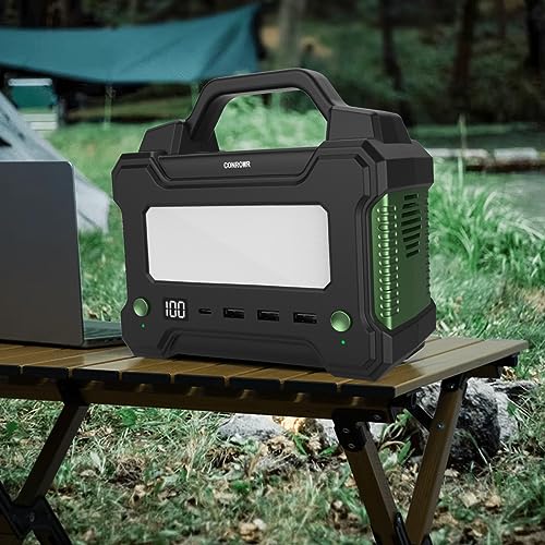 CONROWR 150Wh Portable Power Station Camping Solar Generator Laptop Charger with 150W 110V Peak AC Outlet, USB Ports LED Flashlights, DC Ports for CPAP Home Camping Emergency