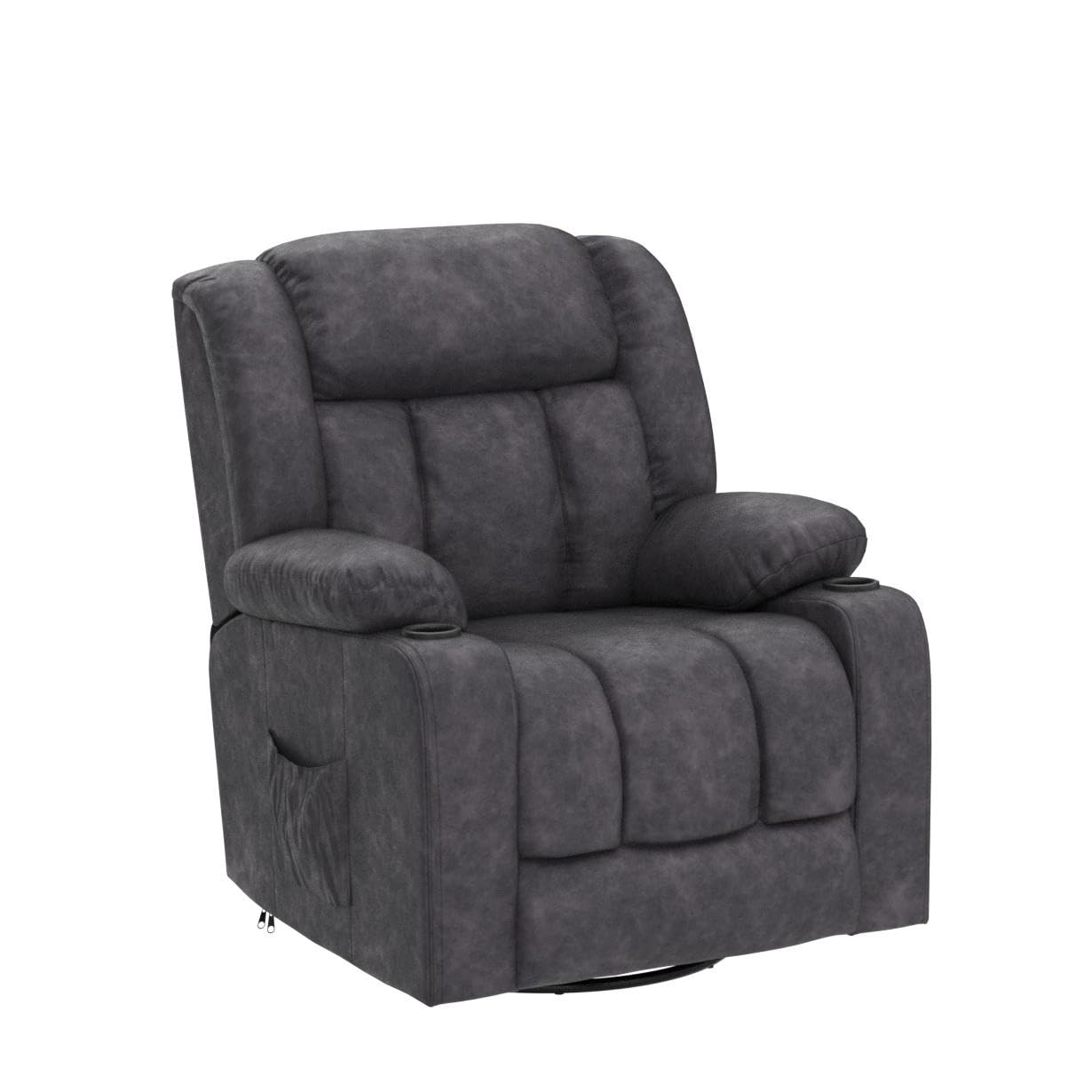 COMHOMA Recliner Chair Massage Rocker with Heated 360 Degree Swivel Lazy Boy Recliner Single Sofa Seat with Cup Holders for Living Room (Gray)