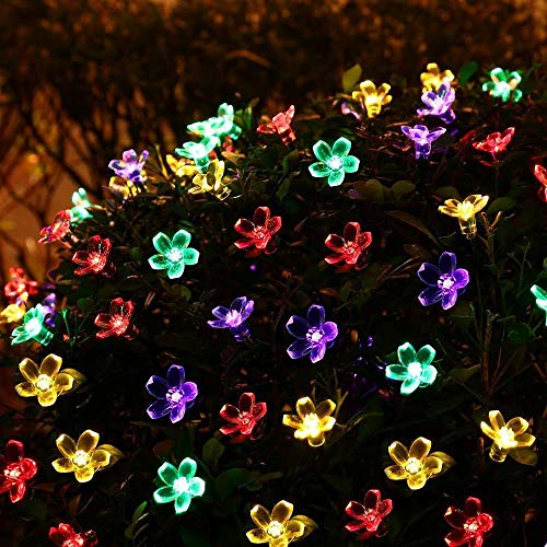 Venhoy String Lights Sakura Shape Color Solar 50LED Light String, Solar String Lights, Curtain Light, Fairy String Light, Starry String Lights, Garden, Patio, Home, Wedding, Party, Christmas