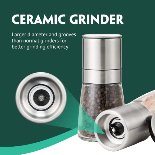 KITEXPERT Salt and Pepper Grinder Set, Chunky Glass Pepper Mill and Salt Grinder Refillable with Large Capacity & Upgraded Grinding Precision, Stainless Steel Pepper Mill Grinder