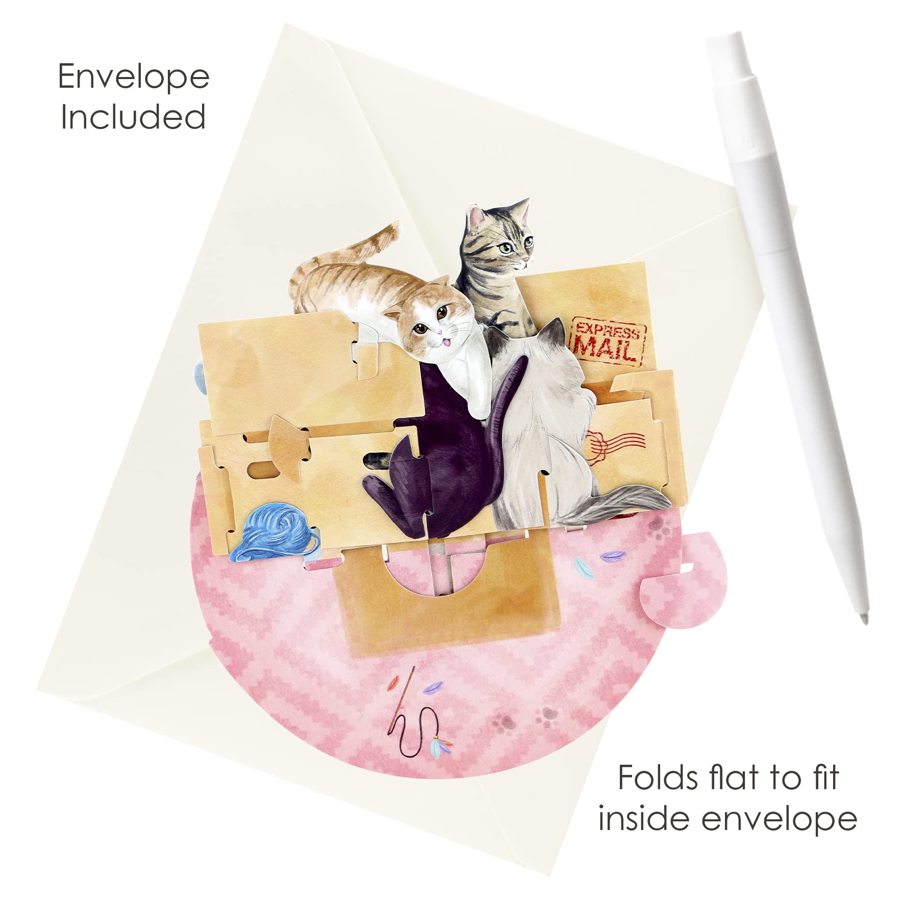 SANTORO Pirouette, 3D Pop Up Greeting Card - Purrrfect Parcel - For Her, For Mum, Mothers Day | Cute Birthday Gifts For Cat Lovers