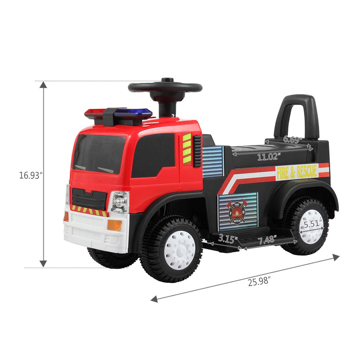 TOBBI 6 Volt Rechargeable Battery Powered Ride On Electric Fire Truck Vehicle with Working Lights and Siren for Ages 3 Years & Up