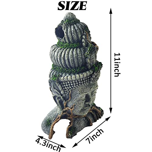 GXXMEI Buddha Head Statue Aquarium Decorations Resin Fish Hideout Betta Cave for Large Fish Tank Ornaments Betta Sleep Rest Hide Play Breed for 20 30 Gallon Aquarium
