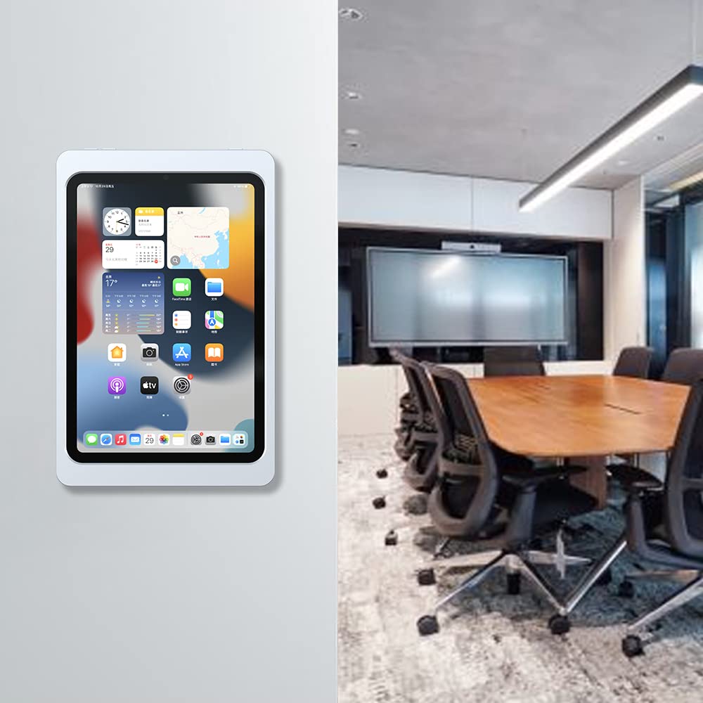 EMONITA Magnetic Wall Mount with Charging Case for iPad Pro 12.9” Silver. in-Wall Strong Magnets, 360 Rotation, No Wires Exposed