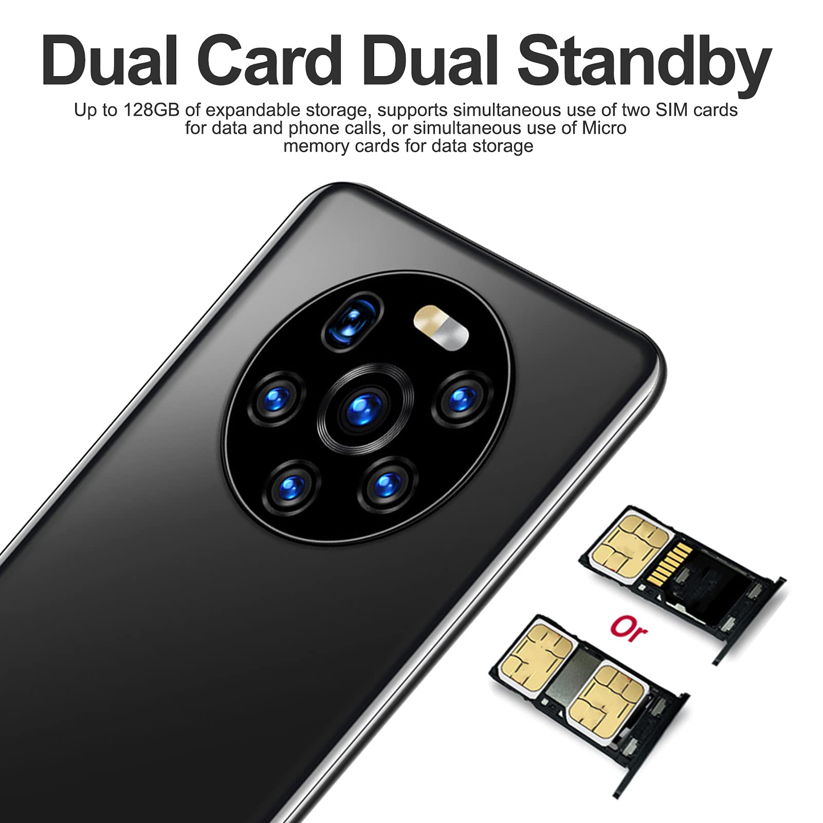 Garsentx Mate40 Pro Unlocked Smartphone, 5.45in HD Full Screen Cell Phones with Dual-Core CPU Dual SIM Card Front Rear Dual Cameras Support Face Recognition 128GB Expandable Storage(512MB+4GB)