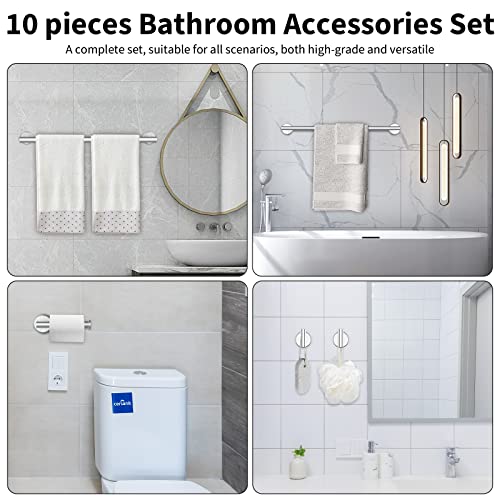 Newfun 10Pcs Brushed Nickel Bathroom Hardware Set - Includes 24&18inch Towel Bar, Robe Hook, Toilet Paper Holder, 2 Pack 5 Piece Bathroom Accessories Set Stainless Steel Wall Mounted