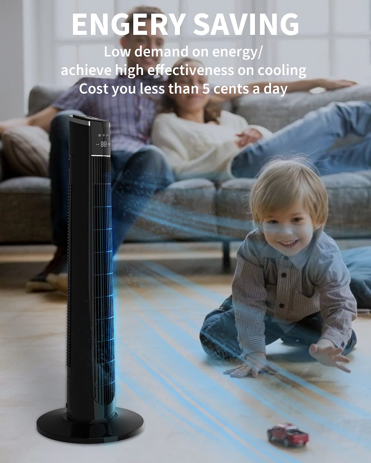 VEOHAUT Tower Fan-Oscillating Fan for Home, Quiet, Cooling, LED Display, 12-Hour Timer, 36'' Electric Black Standing Bladeless Fan with Remote for Bedroom, House, Office, Living Room