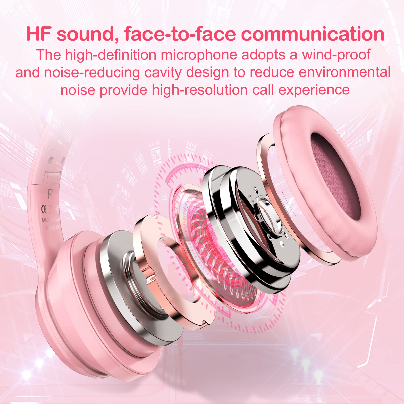 SIMGAL Bluetooth Cat Ear Headphones for Kids, Wireless & Wired Mode Foldable Headset with Mic, RGB LED Light, for Girls School Gaming, Compatible with Mobile Phones PC Tablet