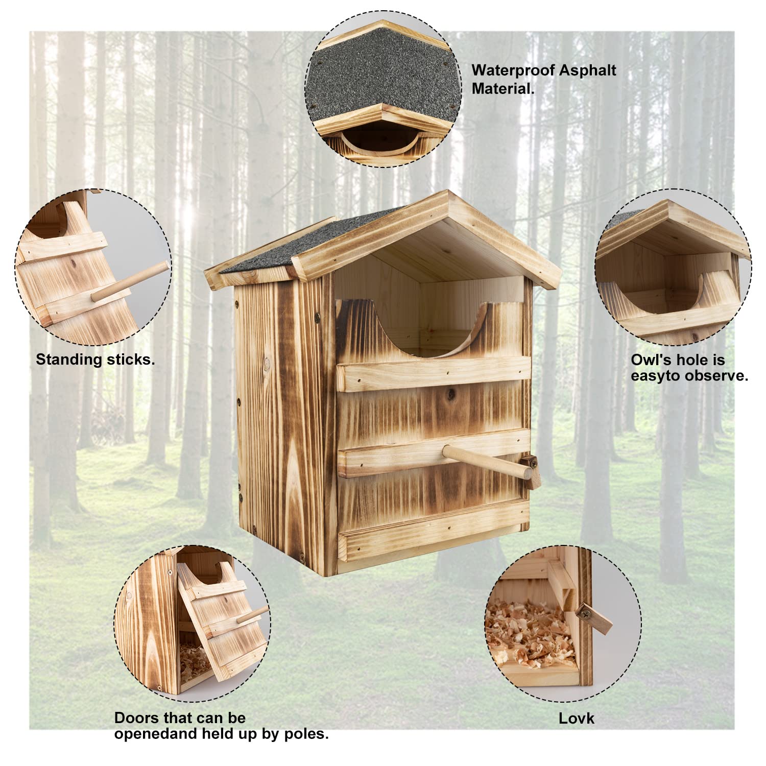 Owl House, Natural Wooden Owl Box Box for Outside Hanging, Owl Nesting Box for Outside, Kestrel Tree Bird House for Backyards