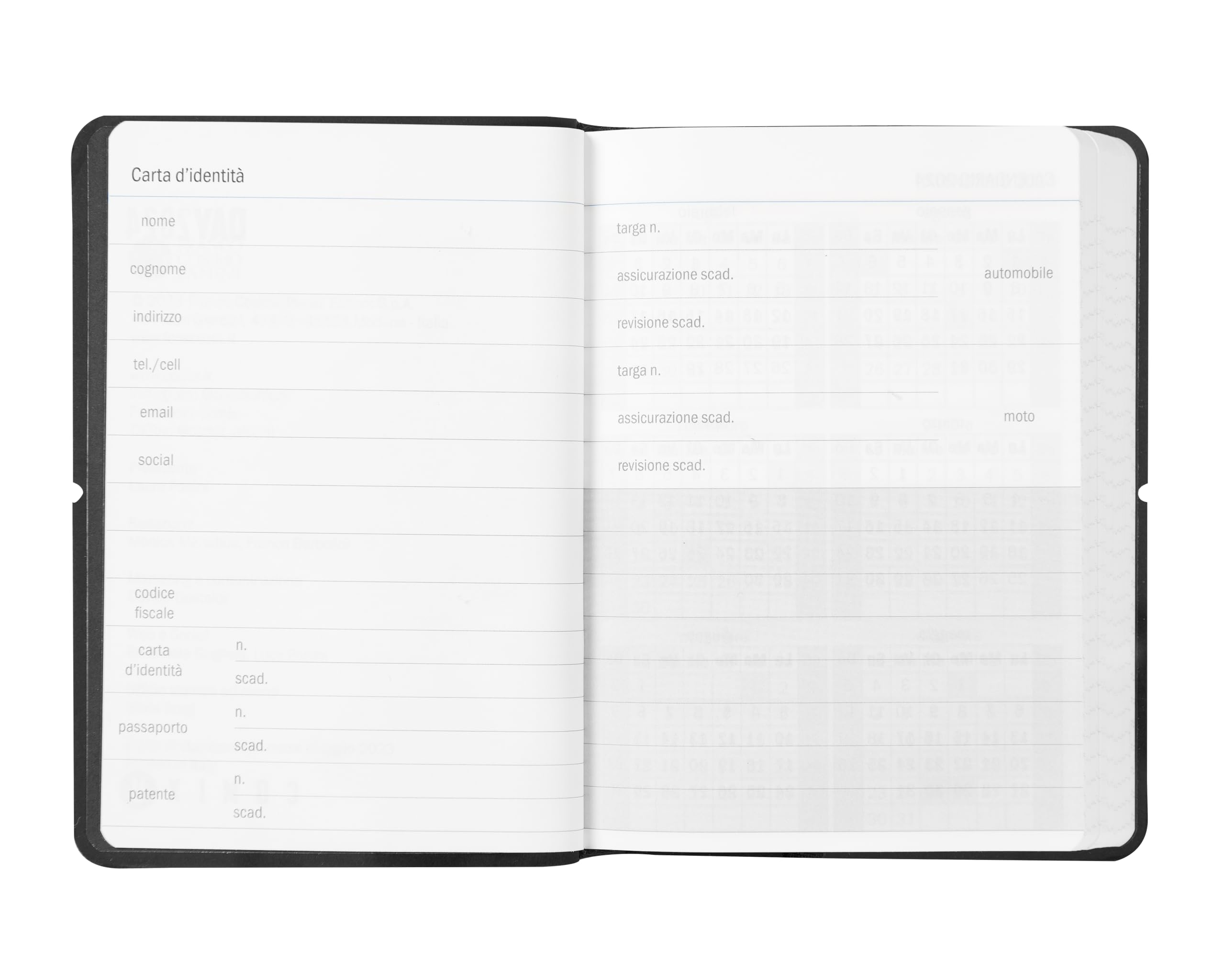 COMIX U, Mini - 2024 Daily 12 Month Diary with Calendar, Planner, Space for Notes and Notes - 11 x 15.3 h cm - Black and White