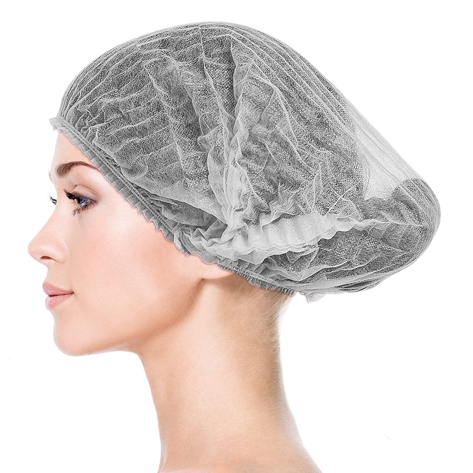 Disposable Bouffant Caps 100 Pcs,21inches Hair Net, Elastic Dust Cap for Food Service, Kitchen Head Cover (White)