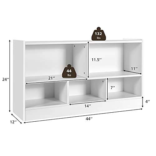 SILKYDRY Cube Bookcase, 2-Tier 5 Cube Open Storage Cabinet, Horizontal Bookshelf for Organizing Toys Books, Multipurpose Display Book Shelves for Home Office, Children's Rooms, Classroom (White)