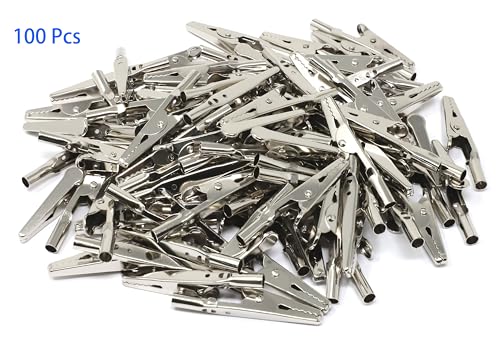 iexcell 100 Pcs 2 Inches / 51 mm Steel Alligator Clips Crocodile Clamps, Silver Tone Nickel Plated, Come in a Plastic Case