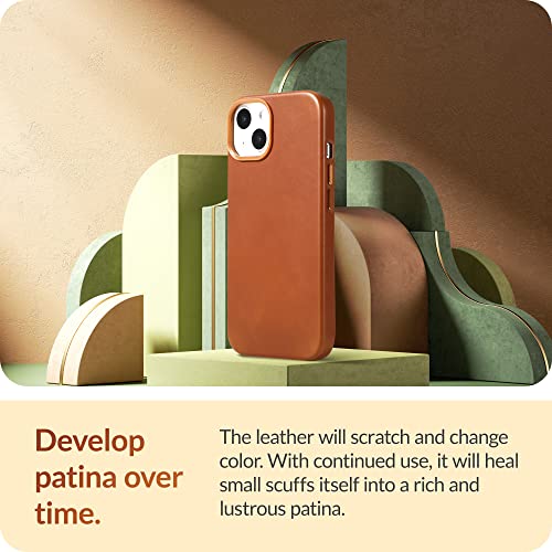 LONLI Edition - (for iPhone 14) - Premium European Genuine Leather Case | Develop Patina Over Time | Compatible with Magsafe - Brown