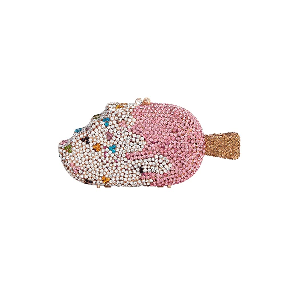 DEBIMY Glittering Clutch Cute Ice Cream Shaped Evening Bag Rhinestone Wedding Vacation Party Purses Multi-Color Optional Pink White