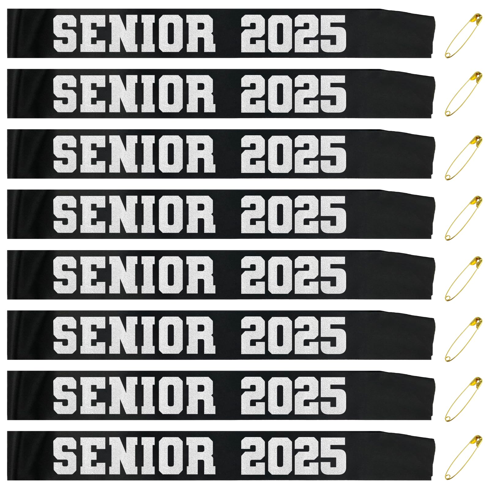 Generic 8 Pcs Black Senior 2025 Sashes with Silver Glitter Letters - Senior Sash Class of 2025, Senior Cheer Sash, Graduation Celebration sash, Class Competition Sashes, Graduation Party Supplies