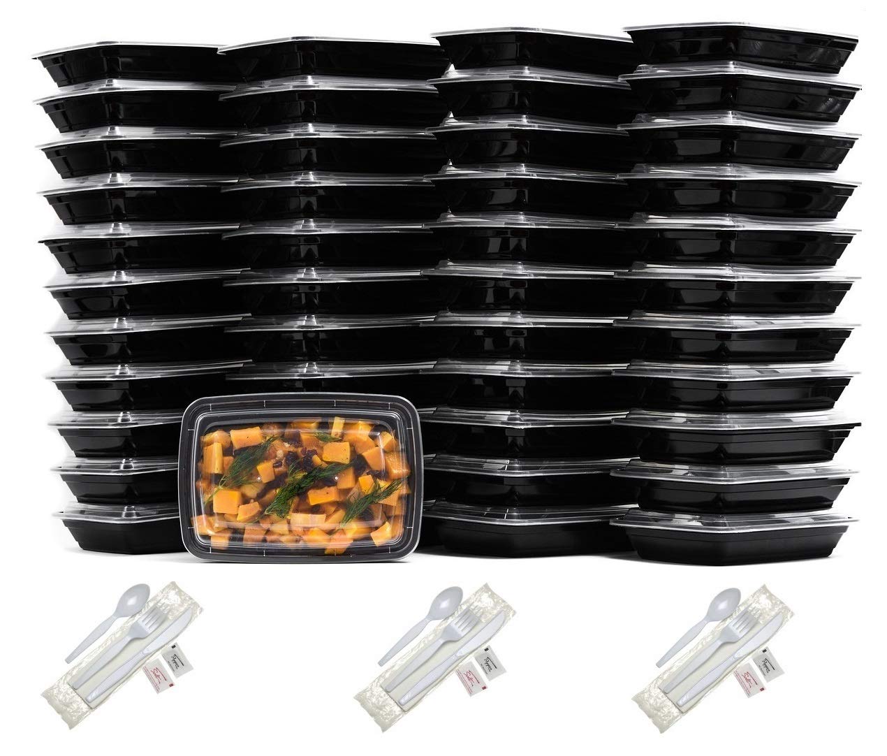 EcoQuality Meal Prep Containers with Cutlery [5 Pack] Single 1 Compartment Food Storage Lunch Box | Bento Box | BPA FREE| Freezer/Microwave/Dishwasher Safe – Airtight/Watertight/Stackable (32oz)