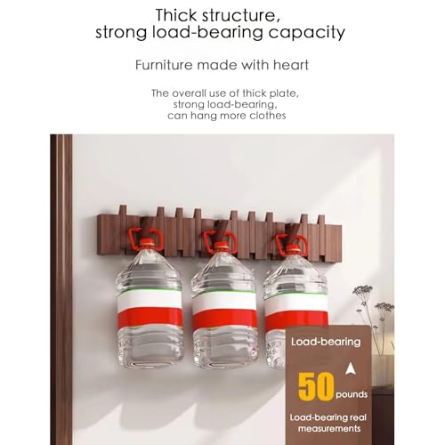 HEmlSkrona Beech-6 Hooks Wall Mounted Coat RackHooks Piano Key Hangers Natural Solid Wood Hangers Non-Woven Fabric Clothes Hangers for Closet, Kitchen, Bedroom, Bathroom, Entryway (Walnut, 4 Hooks)