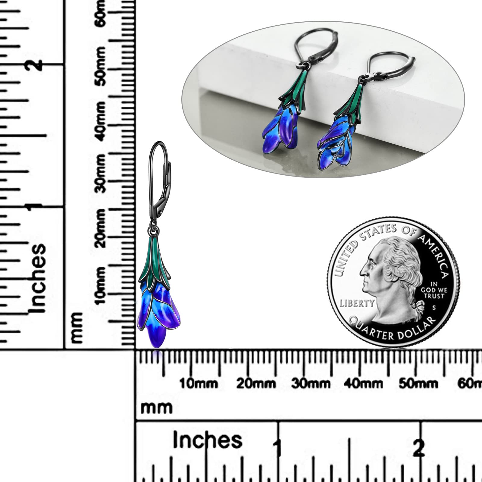 CRMAD Tulip Leverback Earrings for Women Sterling Silver Purple Tulip Flower Dangle Handmade Earring