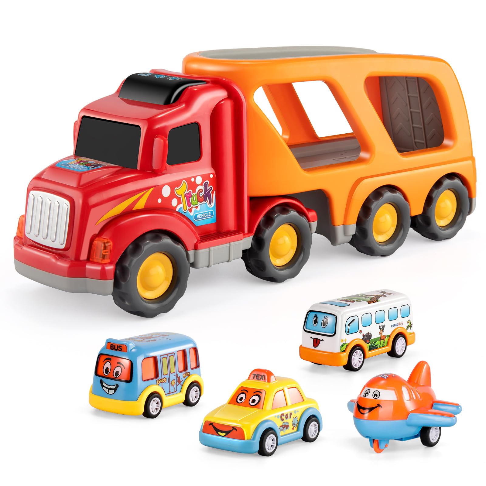 TEMI Toddler Carrier Truck Transport Vehicles Toys - 5 in 1 Toys for 3 4 5 6 7 Year Old Boys, Kids Toy Cars for Toddlers 3, Friction Power Set for Kids 3-9, Christmas for 3+