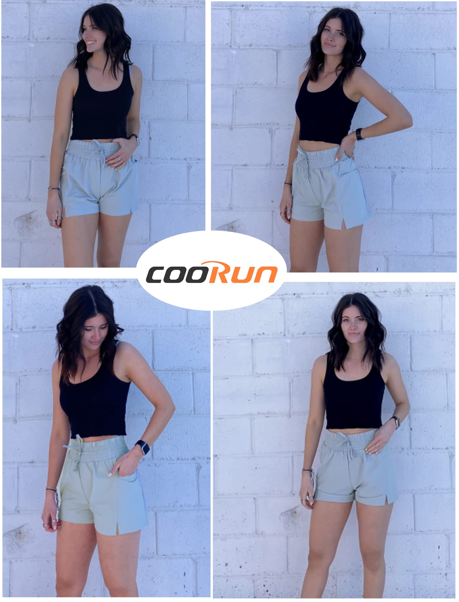 COOrun Women's Athletic Shorts High Waisted Running Shorts Pocket Sporty Shorts Gym Elastic Workout Shorts Navy Blue