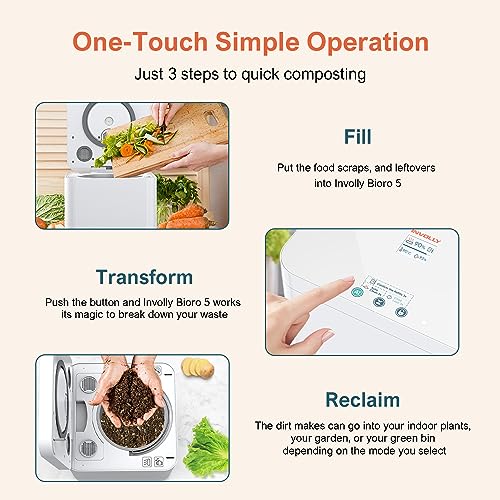 Involly World's First Electric Composter for Kitchen with Auto Clean, 3.3L Capacity Odorless Compost Year-Round with UV Lampe Compost Maker, Turn Food Waste to Compost Fertilizer, Smart LED Screen