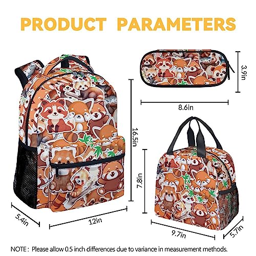 CUSPCOD Red Panda Backpack with Lunch Box and Pencil Case for Girls Boys, 16 Inch School Bookbag with Adjustable Straps, Travel Bag Durable, Lightweight, Large Capacity