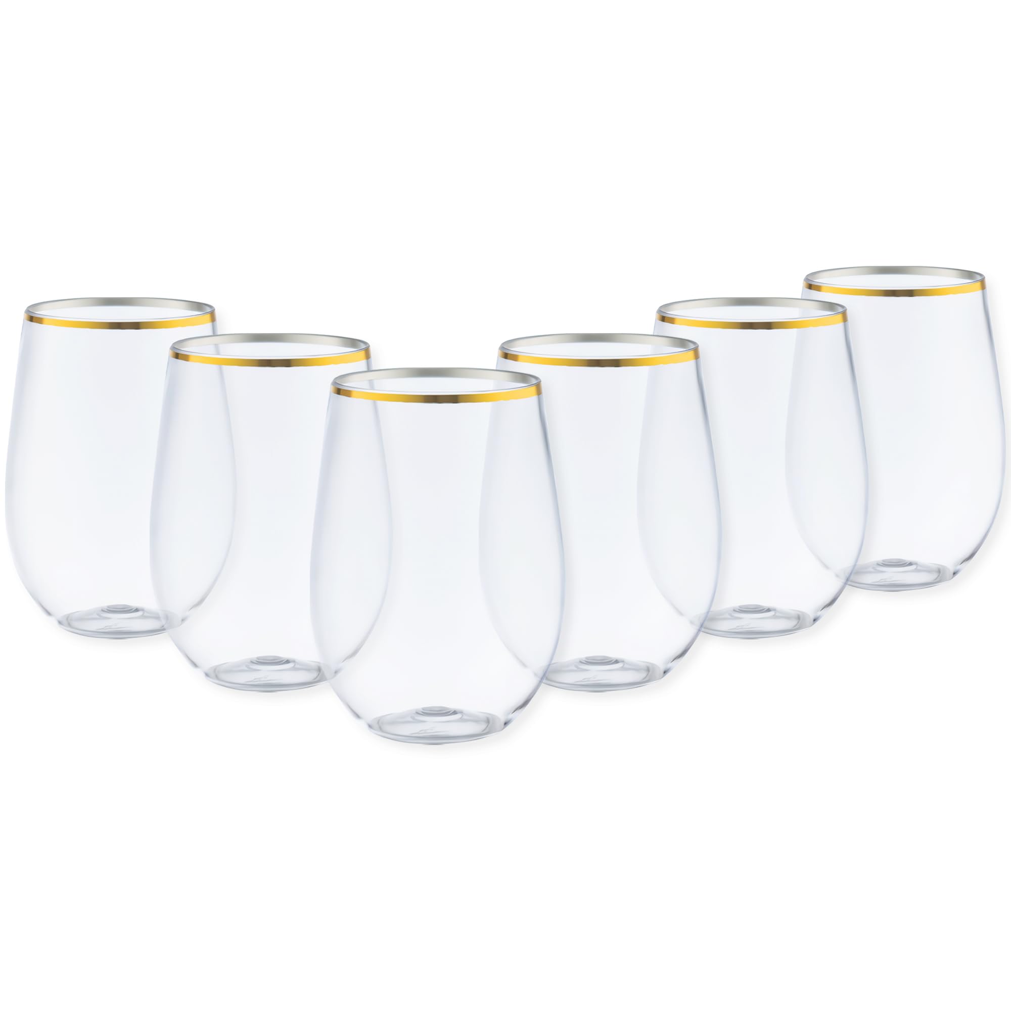 DecorLine Elegant Stemless Wine Goblets - 12 oz (Pack of 6) - Clear with Luxurious Gold Rim - Chic, Durable & Timeless Design - Perfect for Entertaining and Celebrations